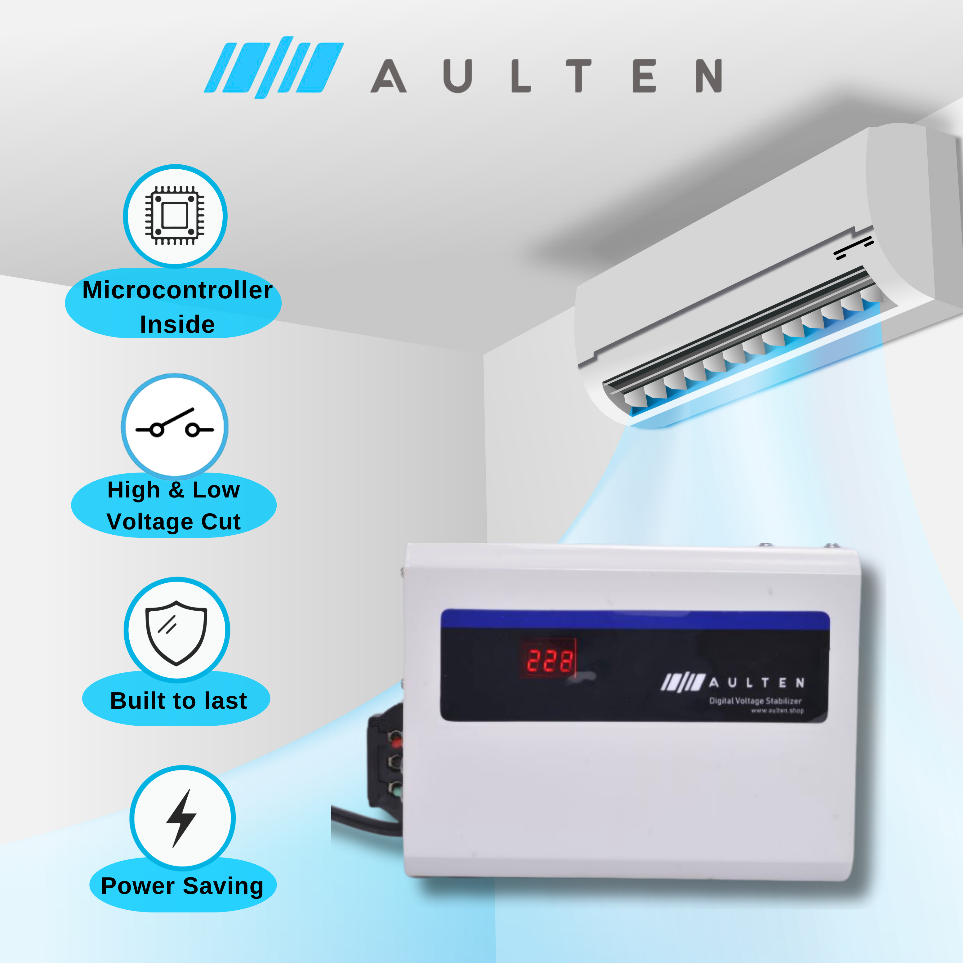 AULTEN Digital Voltage Stabilizer for AC Upto 0.8, 1.0, 1.5 Ton AC 4 K ...
