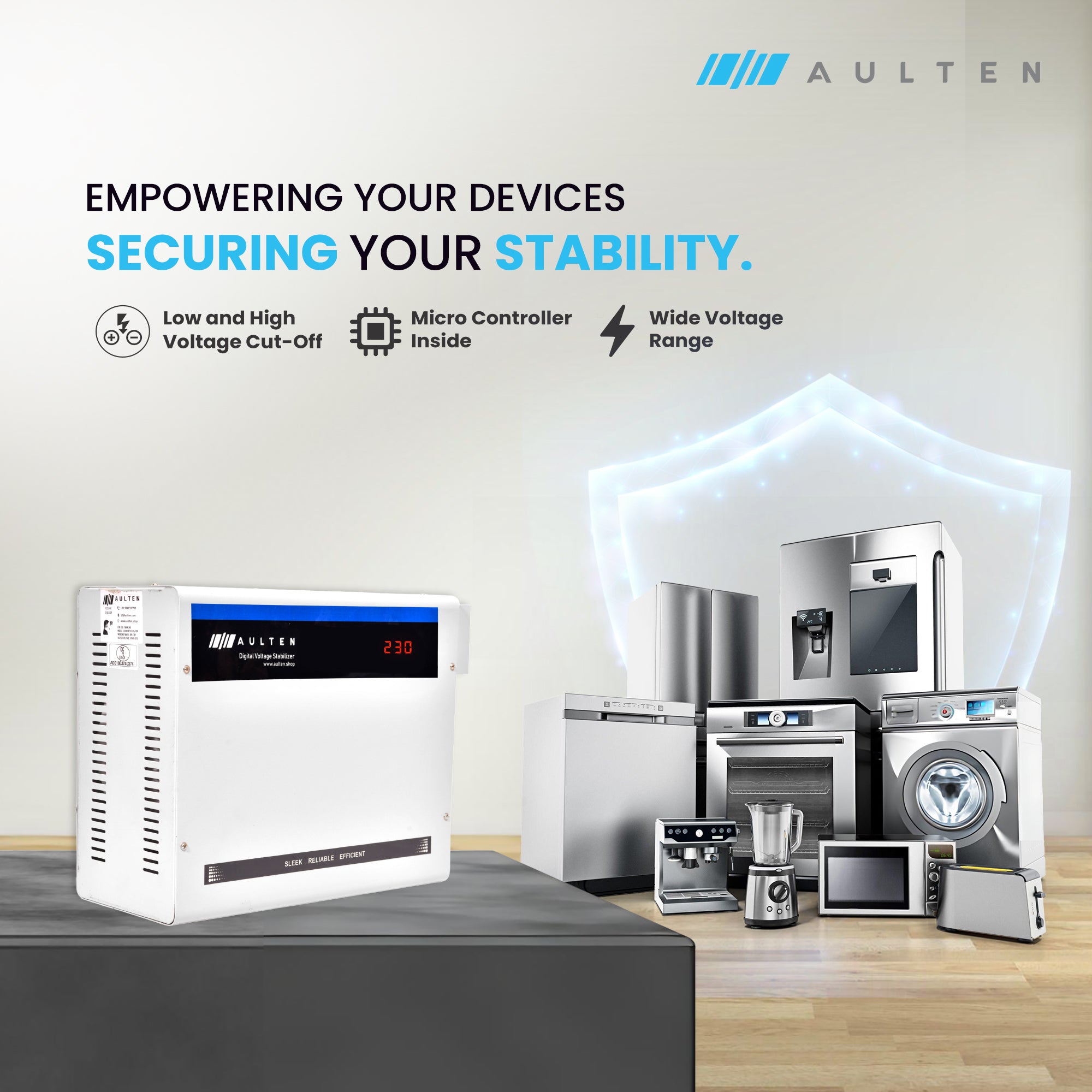 AULTEN Mainline Voltage Stabilizer for Home 5 KVA Heavy Duty 4000W 50V ...