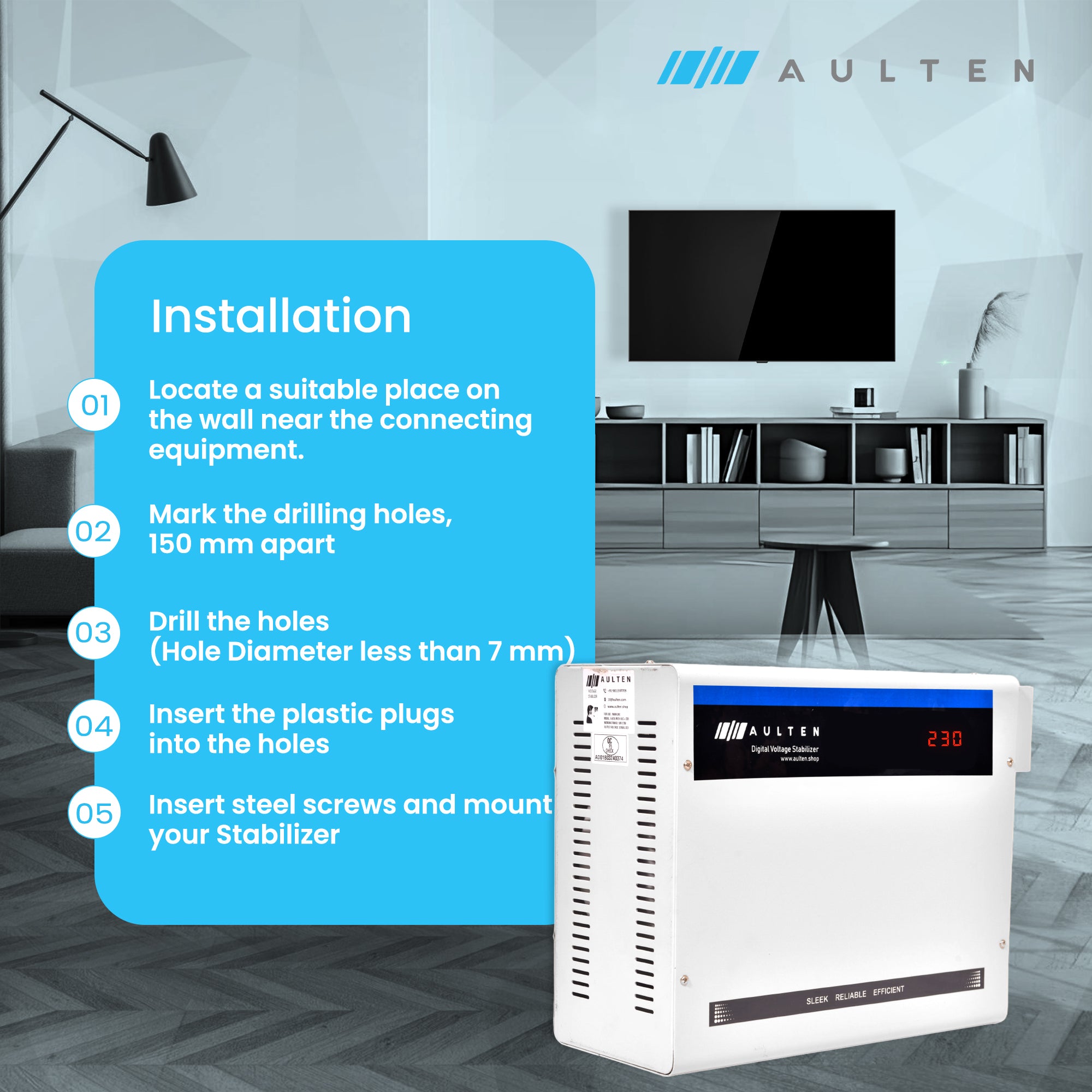 AULTEN Mainline Voltage Stabilizer for Home 10 KVA Heavy duty 8000W 90 ...