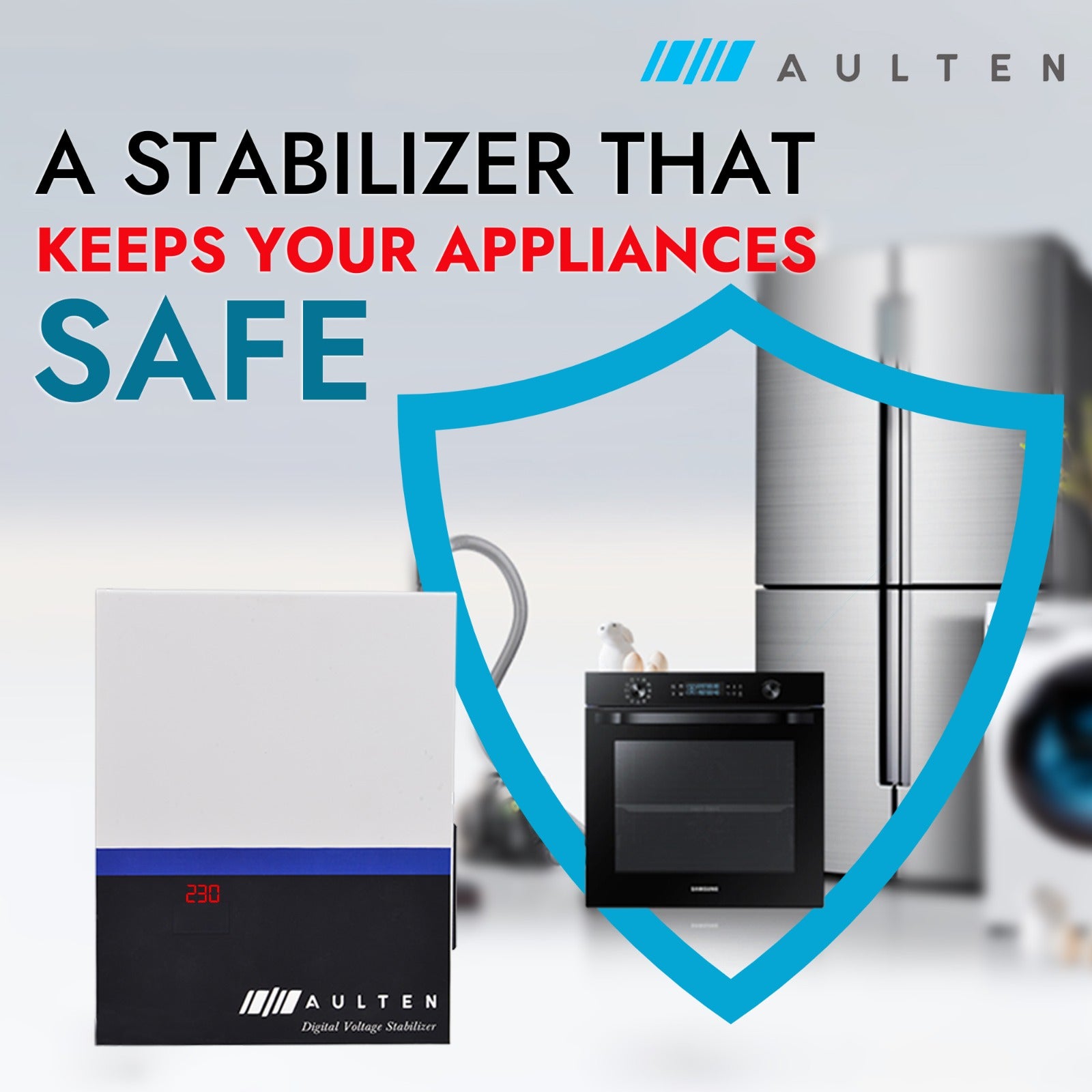 AULTEN Automatic Digital Voltage Stabilizer for Washing Machine, Micro ...