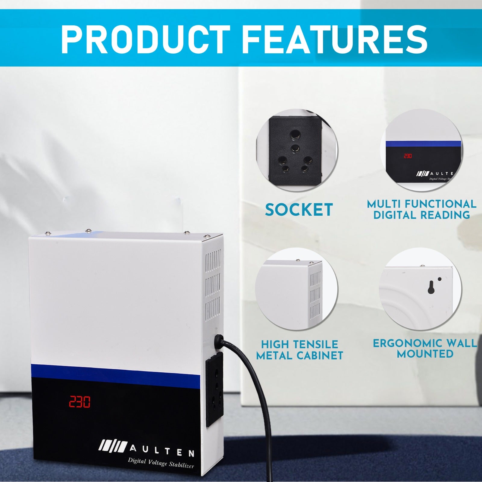 AULTEN Digital Multipurpose Voltage Stabilizer for Home 1.5 KVA 1200W ...